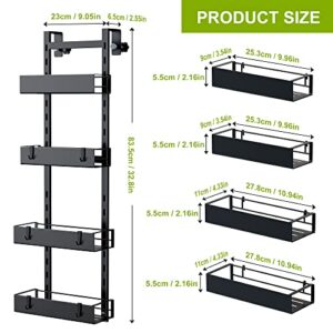 Thideewiz 4 Tier Over the Door Shower Caddy, 32.8inch Height Adjustable Hanging Shower Organizer, Black Metal Rustproof Bathroom Shelves with 6 Plastic Hooks and 2 Suction Cups