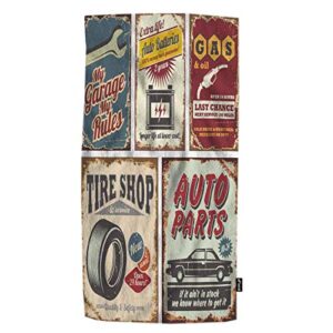 ofloral vintage car service hand towels absorbent auto parts, gas, tire shop, garage, auto batteries soft cotton hand towel for bathroom, hotel, gym and spa towels 30x15 inch