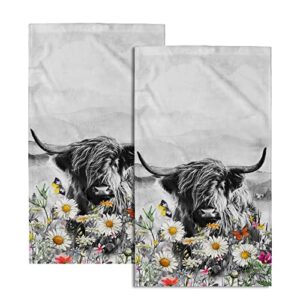 giwawa farm cow hand towels scottish bull soft thin bath towel set of 2 cotton luxury kitchen washcloths for bathroom home gym hotel sport