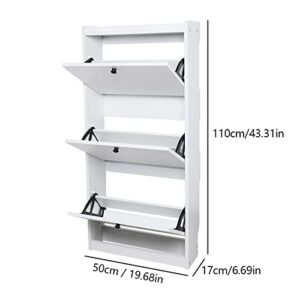 Shoe Cabinet for Entryway, White Narrow Shoe Storage Cabinet Flip Down Shoe Rack, 3 Tier Freestanding Shoe Organizer for Entryway Hallway, Living Room