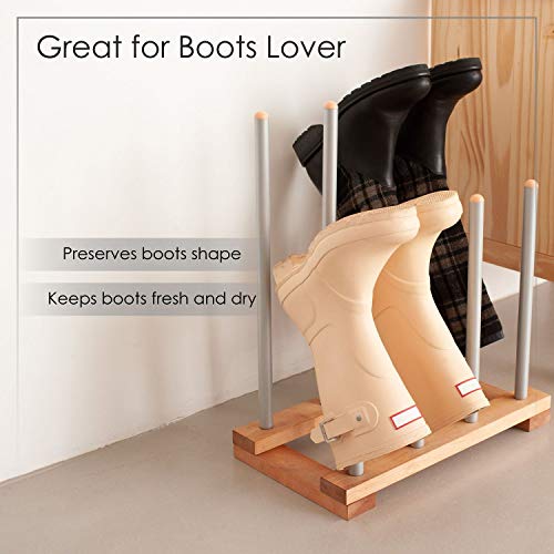 INNOKA 4-Pairs Birch Wood and Steel Boot Rack, Free Standing Space Saving Shoes Storage Organizer for Tall Knee-High, Hiking, Riding, Rain or Work Boots [KEEP BOOTS STRAIGHT][HOLD TALL BOOTS]