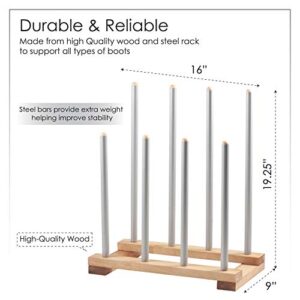 INNOKA 4-Pairs Birch Wood and Steel Boot Rack, Free Standing Space Saving Shoes Storage Organizer for Tall Knee-High, Hiking, Riding, Rain or Work Boots [KEEP BOOTS STRAIGHT][HOLD TALL BOOTS]