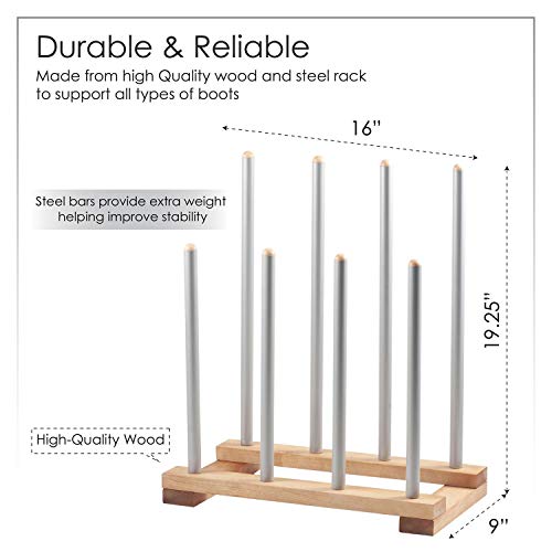 INNOKA 4-Pairs Birch Wood and Steel Boot Rack, Free Standing Space Saving Shoes Storage Organizer for Tall Knee-High, Hiking, Riding, Rain or Work Boots [KEEP BOOTS STRAIGHT][HOLD TALL BOOTS]