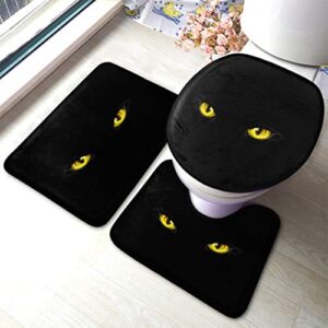 moslion bath mat black cat eyes halloween design scary yellow eyes boo horror party evil art bathroom mat 3 piece set non-slip bathmat antiskid pad doormat and toilet lid cover set