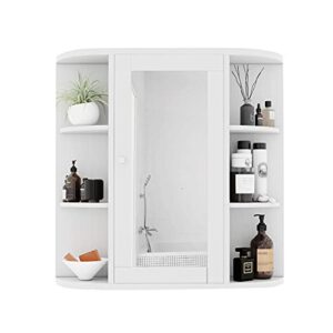 vivijason bathroom wall mounted cabinet - over the toilet space saver storage cabinet - medicine storage organizer - bathroom hanging cupboard with mirror single door and 2 adjustable shelves (white)