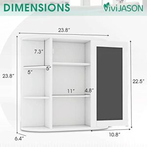 VIVIJASON Bathroom Wall Mounted Cabinet - Over The Toilet Space Saver Storage Cabinet - Medicine Storage Organizer - Bathroom Hanging Cupboard with Mirror Single Door and 2 Adjustable Shelves (White)