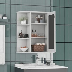 VIVIJASON Bathroom Wall Mounted Cabinet - Over The Toilet Space Saver Storage Cabinet - Medicine Storage Organizer - Bathroom Hanging Cupboard with Mirror Single Door and 2 Adjustable Shelves (White)