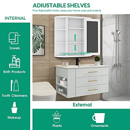 VIVIJASON Bathroom Wall Mounted Cabinet - Over The Toilet Space Saver Storage Cabinet - Medicine Storage Organizer - Bathroom Hanging Cupboard with Mirror Single Door and 2 Adjustable Shelves (White)