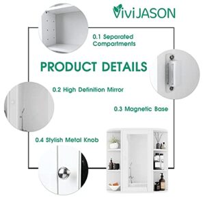 VIVIJASON Bathroom Wall Mounted Cabinet - Over The Toilet Space Saver Storage Cabinet - Medicine Storage Organizer - Bathroom Hanging Cupboard with Mirror Single Door and 2 Adjustable Shelves (White)