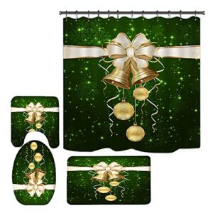 zhangwei shower curtains for bathroom, christmas shower curtain set for bathroom, winter holiday festival new year shower curtain sets with 12 hooks and non-slip rugs, bath mat, toilet lid cover