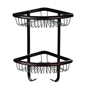 weirun bathroom brass 2-tier corner shelf basket with towel hook bath shower caddy storage organizer holder rack heavy duty wall mounted,oil rubbed bronze