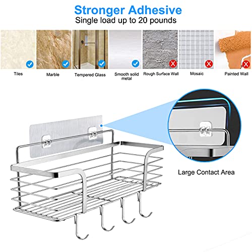 Yougai Shower Caddy Shower Shelf with Soap Dish and 4 Hooks, SUS304 Stainless Steel Shampoo Holder Bathroom Shower Organizer No Drilling Adhesive Wall Mounted Storage Shelves Basket Accessories-3 Pack