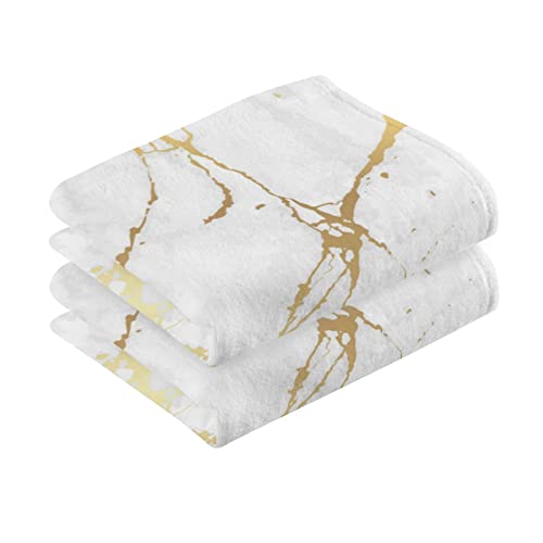 Jucciaco Gold White Marble Cotton Towels for Bathroom Spa Sports, Soft Absorbent Hand Towels Set of 2, 16x28 inch