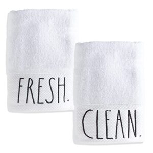 rae dunn hand towels, embroidered decorative hand towel for kitchen and bathroom, 100% cotton, highly absorbent, two pack, 16x28, embroidered fresh/clean