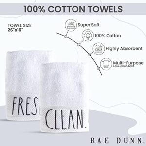 Rae Dunn Hand Towels, Embroidered Decorative Hand Towel for Kitchen and Bathroom, 100% Cotton, Highly Absorbent, Two Pack, 16x28, Embroidered Fresh/Clean