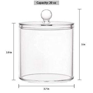 DAPOWER 20-Ounce Qtip Holder Storage Canister Set of 2, Clear Plastic Apothecary Jar with Lid, Bathroom Makeup Organizer for Cotton Ball, Cotton Swab, Pads, Powder Puffs (2)