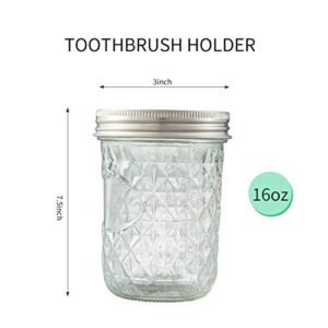 Bathroom Accessory Set 4 Pcs Glass Bathroom Decor Jar Soap Dispenser Toothbrush Holder 2 Apothecary Jars Farmhouse Decor Bathroom Home Decor Craft (Silver)