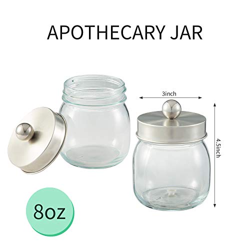 Bathroom Accessory Set 4 Pcs Glass Bathroom Decor Jar Soap Dispenser Toothbrush Holder 2 Apothecary Jars Farmhouse Decor Bathroom Home Decor Craft (Silver)