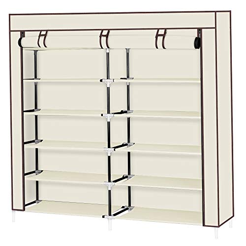 Teeker 7 Tiers Portable Shoe Rack Closet Fabric Cover Shoe Storage Organizer Cabinet (Beige)