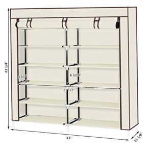 Teeker 7 Tiers Portable Shoe Rack Closet Fabric Cover Shoe Storage Organizer Cabinet (Beige)