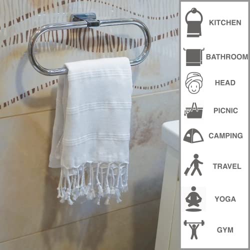 MOLANIA HOME Turkish Hand Towel Set of 2 (16x40) | 100% Organic Cotton Turkish Towels for Bathroom | Decorative Kitchen Hand Towels | Usage for Face, Hair, Gym, Yoga, Tea, Kitchen and Bath - White