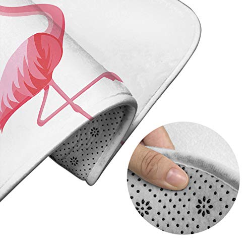 HGOD DESIGNS Flamingo Bath Mat,Summer Pink Flamingo Bathroom Mat 3 Piece Set Non-Slip Bathmat Antiskid Pad Doormat and Toilet Lid Cover Set