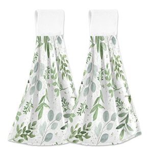 giwawa green leaves hand towel 2 pcs soft spring leaf hanging towel high absorbent watercolor plant dish towel fast drying seasonal leaves hanging tie towels for kitchen bathroom toilet home 12x17in