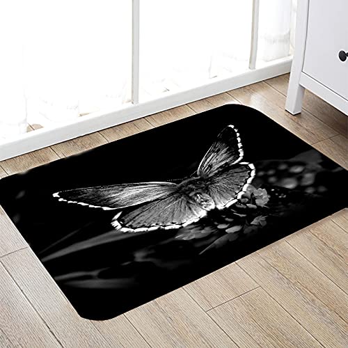 Black Butterfly 4PCS Shower Curtain Sets with Non-Slip Rugs, Toilet Lid Cover and Bath Mat, Durable Waterproof Shower Curtains with 12 Hooks (Black Butterfly)