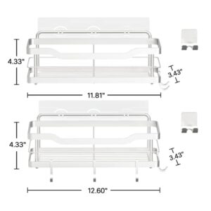 Carwiner Shower Caddy Bathroom Shelf 2-Pack, Basket with 8 Hooks for Hanging Shampoo Conditioner, SUS304 Stainless Steel Rack Wall Mounted Storage Organizer for Kitchen, No Drilling (Silver)