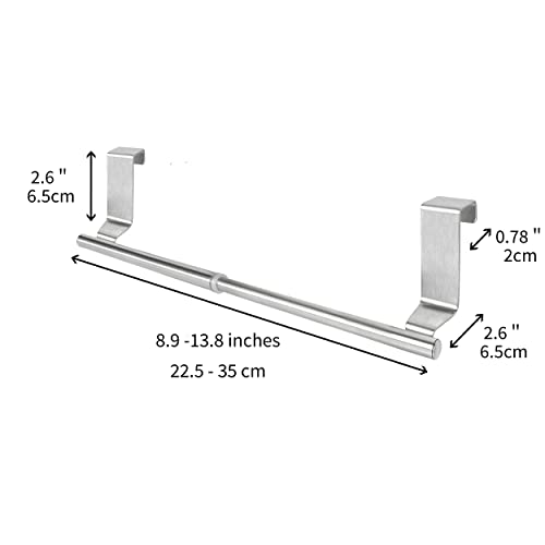 Qflushor Expandable Over Cabinet Towel Bar, 9"-14" Cabinet Door Towel Holder Adjustable, Kitchen Over Cupboard Door Towel Holder, Stainless Steel Dish Towel Holder for Cabinet Door, Silver, 2 Pack