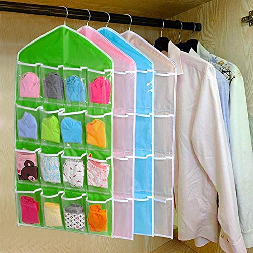 POPETPOP Socks Bra Rack Hanger Organizer Hanging Pockets Over The Door: 16 Clear Pockets Hanging Closet Storage Bag Shoe Underwear Sock Bra Organizer Underwear Sock Storage Organizer