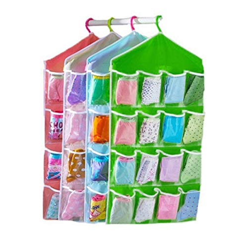 POPETPOP Socks Bra Rack Hanger Organizer Hanging Pockets Over The Door: 16 Clear Pockets Hanging Closet Storage Bag Shoe Underwear Sock Bra Organizer Underwear Sock Storage Organizer