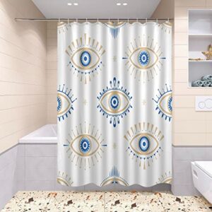 Vnurnrn 4PCS Evil Eyes Pattern Shower Curtain Set with Non-Slip Rugs, Toilet Lid Cover and Bath U-Shaped Mat, Bathroom Decor Set Accessories Waterproof Shower Curtain Sets with 12 Hooks