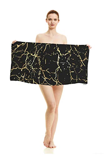 oFloral Gold Black Marble Hand Towels Cotton Washcloths,Marbling Texture Art Print Comfortable Soft Towels for Bathroom/Kitchen/Yoga/Golf/Hair/Face Towel for Men/Women/Girl/Boys 15X30 Inch