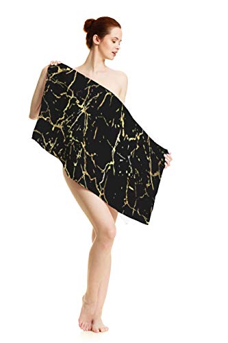 oFloral Gold Black Marble Hand Towels Cotton Washcloths,Marbling Texture Art Print Comfortable Soft Towels for Bathroom/Kitchen/Yoga/Golf/Hair/Face Towel for Men/Women/Girl/Boys 15X30 Inch