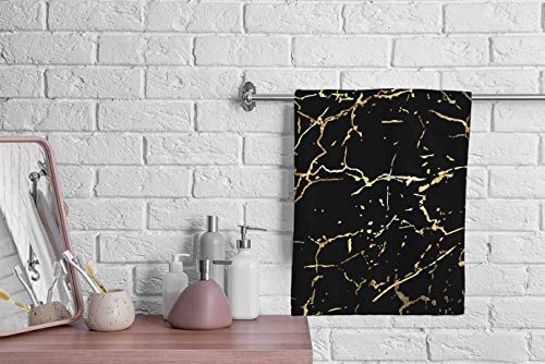 oFloral Gold Black Marble Hand Towels Cotton Washcloths,Marbling Texture Art Print Comfortable Soft Towels for Bathroom/Kitchen/Yoga/Golf/Hair/Face Towel for Men/Women/Girl/Boys 15X30 Inch