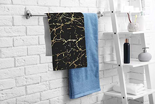 oFloral Gold Black Marble Hand Towels Cotton Washcloths,Marbling Texture Art Print Comfortable Soft Towels for Bathroom/Kitchen/Yoga/Golf/Hair/Face Towel for Men/Women/Girl/Boys 15X30 Inch