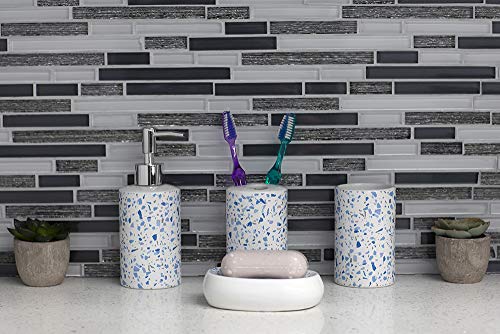 Home Basics, Blue Trendy Terrazzo 4 Piece Ceramic Bath Accessory Set