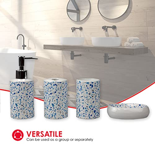 Home Basics, Blue Trendy Terrazzo 4 Piece Ceramic Bath Accessory Set