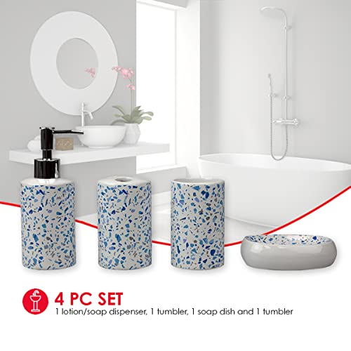 Home Basics, Blue Trendy Terrazzo 4 Piece Ceramic Bath Accessory Set