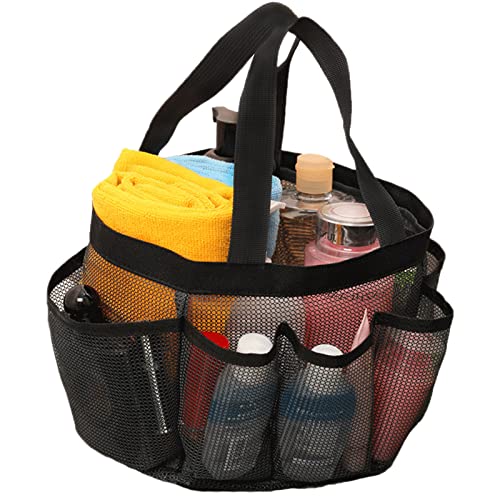 YAWALL Mesh Shower Caddy Bag Shower Tote Basket Portable for Women College Dorm Travel Camp Bathroom Essentials（Black）