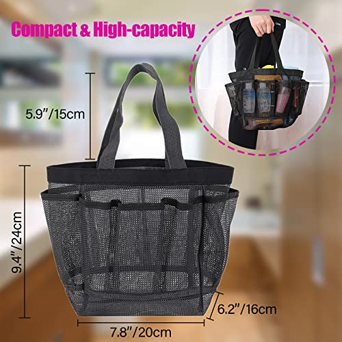 YAWALL Mesh Shower Caddy Bag Shower Tote Basket Portable for Women College Dorm Travel Camp Bathroom Essentials（Black）