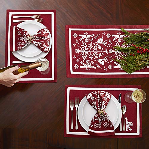 SKL Home Vern Yip Christmas Carol Napkin Set, Red 4 Piece