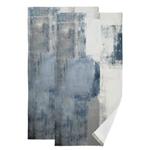 aiyooler abstract hand towels for bathroom set of 2 retro blue grey art grunge painting vintage soft absorbent small bath towels decorative kitchen guest dish towel multipurpose for gym,spa 28x14in