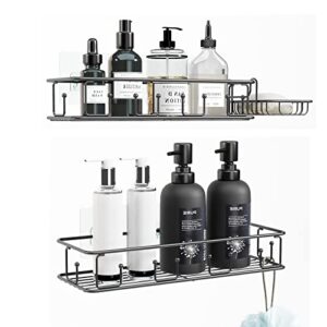 glorystage shower caddy basket shelf, adhesive shower organizer with hooks & soap holder black, wall mounted stainless steel bathroom organizer for inside shower, storage rack no drilling rustproof