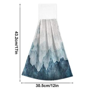 2 Pieces Blue Watercolor Mountains Kitchen Dish Towel with Hanging Tie, Soft Absorbent Drying & Cleaning Hand Towel with Loop for Kitchen Bathroom Mudroom Laundry Room, 12x17 in