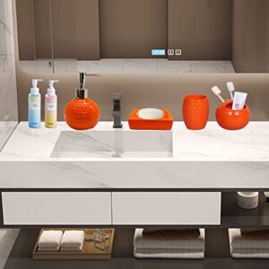 LISANEK Bathroom Accessories Set 4 Piece Ceramic Bathroom Accessories Decoration Set with Lotion Dispenser, Soap Dish,Cup,Toothbrush Holder (Orange)