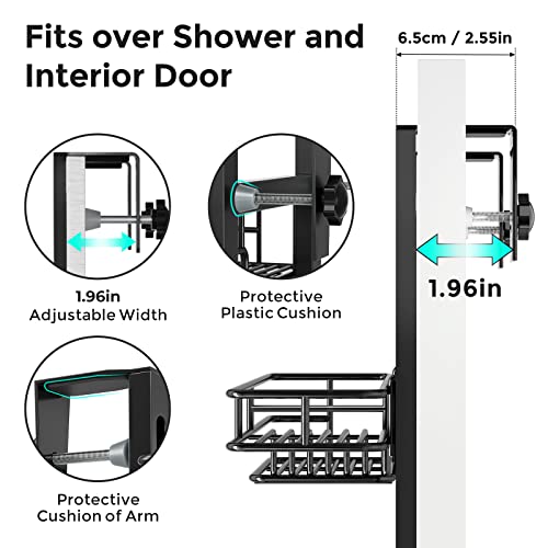 ODesign Over Door Shower Caddy Shelf with 4 Hooks Rustproof Bathroom Kitchen Storage Basket with Suctions for Large Shampoo Conditioner - 3 Tiers