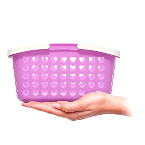 Plastic Organizing Storage Basket with Handles and Holes - Small Bin for Shower, Closet, Kitchen, Garden, Bathroom, Toys, Candy by Valenoks (Lilac)