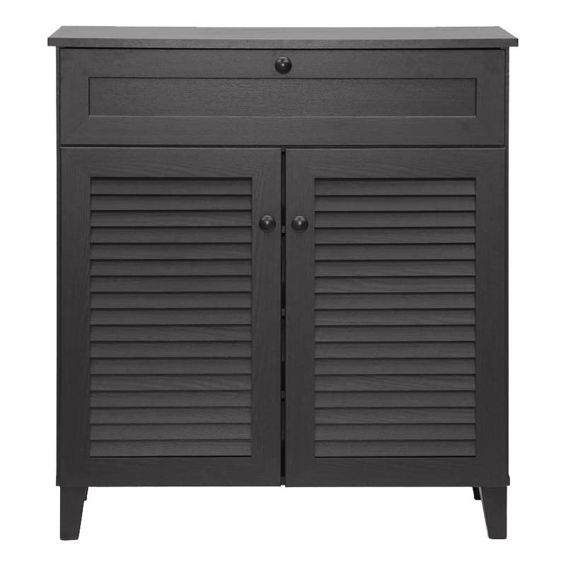 BOWERY HILL Contemporary 33.38" Tall 2 Door Shoe Storage Cabinet with Drawer in Espresso